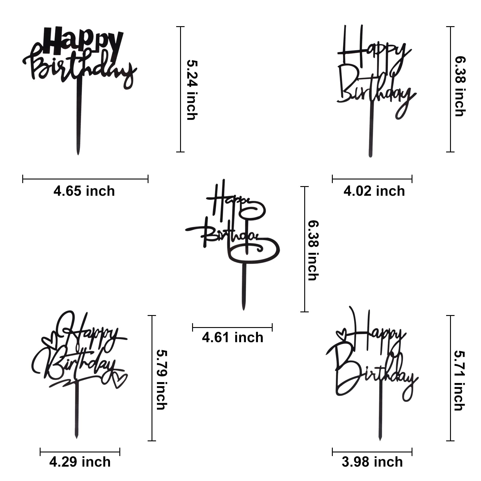 10-Pack Happy Birthday Cake Toppers,Acrylic Cake Toppers/Cupcake Toppers for Birthday Cake Supplies Decorations（Black）…