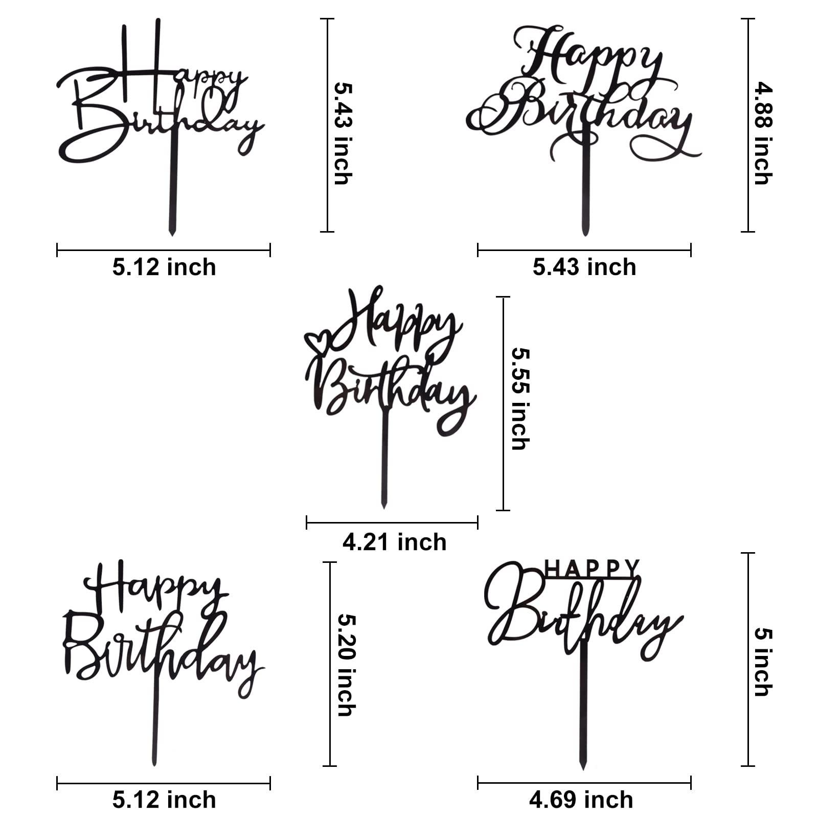 10-Pack Happy Birthday Cake Toppers,Acrylic Cake Toppers/Cupcake Toppers for Birthday Cake Supplies Decorations（Black）…