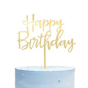 cc town happy birthday cake topper, mirrored gold acrylic versatile cake topper for birthday party decoration ideas, perfect keepsake for your family and friends