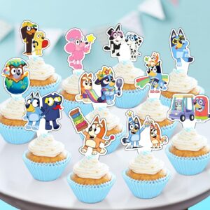 30PCS Blue Dog Cake Cupcake Topper Decorations Cartoon Dog Happy Birthday Party Supplies for Kids Party Favors