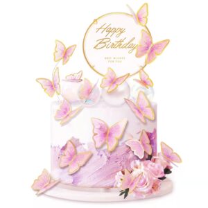 11-pieces pink gold butterfly cake toppers happy birthday metal gold happy birthday cake topper butterfly birthday cake decorations cake butterfly party decorations