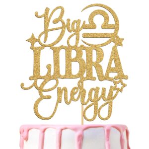 Big Libra Energy Cake Topper, Happy Birthday Libra in September/October, Libra Season, 12 Zodiac Constellation Theme Birthday Party Decoration Supplies, Gold Glitter