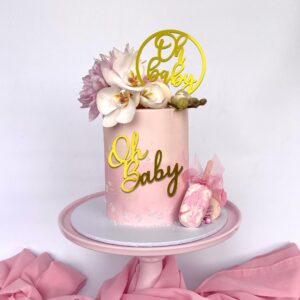 10 PCS Gold Oh Baby Cake Topper Mirror Acrylic Cake Topper Side Cake Decorations Gold Cake Inserts Cake Decorating Supplies Cupcake Toppers for Oh Baby Gender Reveal Baby Birthday Party Decorations