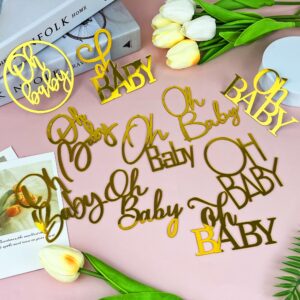 10 PCS Gold Oh Baby Cake Topper Mirror Acrylic Cake Topper Side Cake Decorations Gold Cake Inserts Cake Decorating Supplies Cupcake Toppers for Oh Baby Gender Reveal Baby Birthday Party Decorations