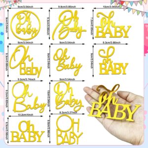 10 PCS Gold Oh Baby Cake Topper Mirror Acrylic Cake Topper Side Cake Decorations Gold Cake Inserts Cake Decorating Supplies Cupcake Toppers for Oh Baby Gender Reveal Baby Birthday Party Decorations