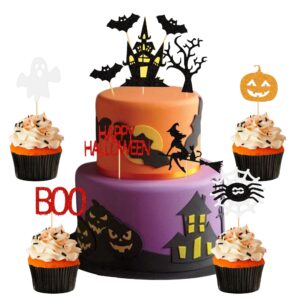 33 pcs halloween cake topper cupcake topper haunted house cake topper halloween cake decoration ghost cake decoration pumpkin cupcake decoration for wizard party ghost party spider party (33 pcs)