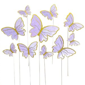 Purple Butterfly Cake Toppers, 11pcs Butterfly Cupcake Toppers Happy Birthday Metal Gold Happy Birthday Cake Topper for Girls Women's Birthday Cake Party Decorations