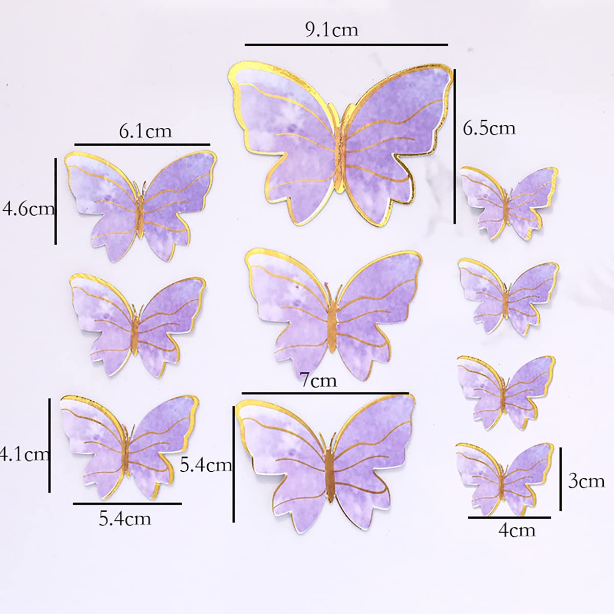 Purple Butterfly Cake Toppers, 11pcs Butterfly Cupcake Toppers Happy Birthday Metal Gold Happy Birthday Cake Topper for Girls Women's Birthday Cake Party Decorations