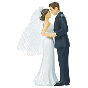 amscan elegant bride & groom wedding cake plastic topper with white mesh veil - 4.5", 1 piece | perfect for engagement parties, bridal showers & anniversaries