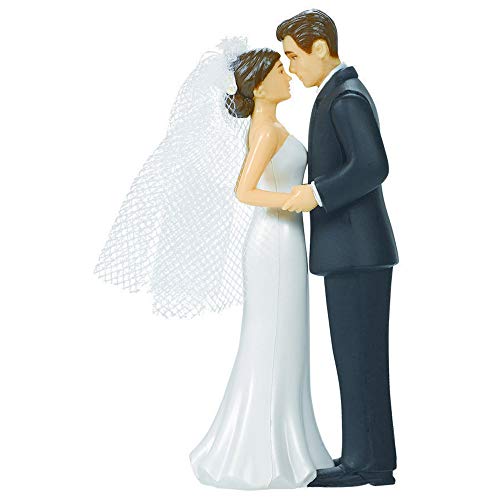 Amscan Elegant Bride & Groom Wedding Cake Plastic Topper with White Mesh Veil - 4.5", 1 Piece | Perfect for Engagement Parties, Bridal Showers & Anniversaries