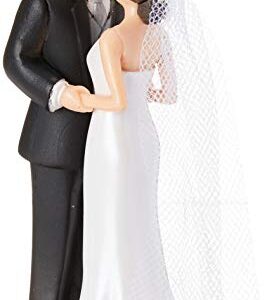 Amscan Elegant Bride & Groom Wedding Cake Plastic Topper with White Mesh Veil - 4.5", 1 Piece | Perfect for Engagement Parties, Bridal Showers & Anniversaries