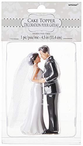 Amscan Elegant Bride & Groom Wedding Cake Plastic Topper with White Mesh Veil - 4.5", 1 Piece | Perfect for Engagement Parties, Bridal Showers & Anniversaries