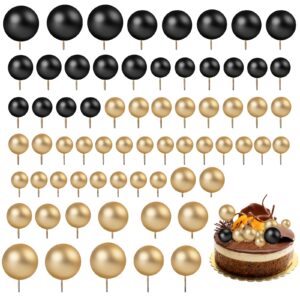 66 pieces black and gold cake decorations ball cake topper 4 size balloon cake topper gold cake topper balls black cake balls decorations for birthday party wedding anniversary baby shower(gold,black)