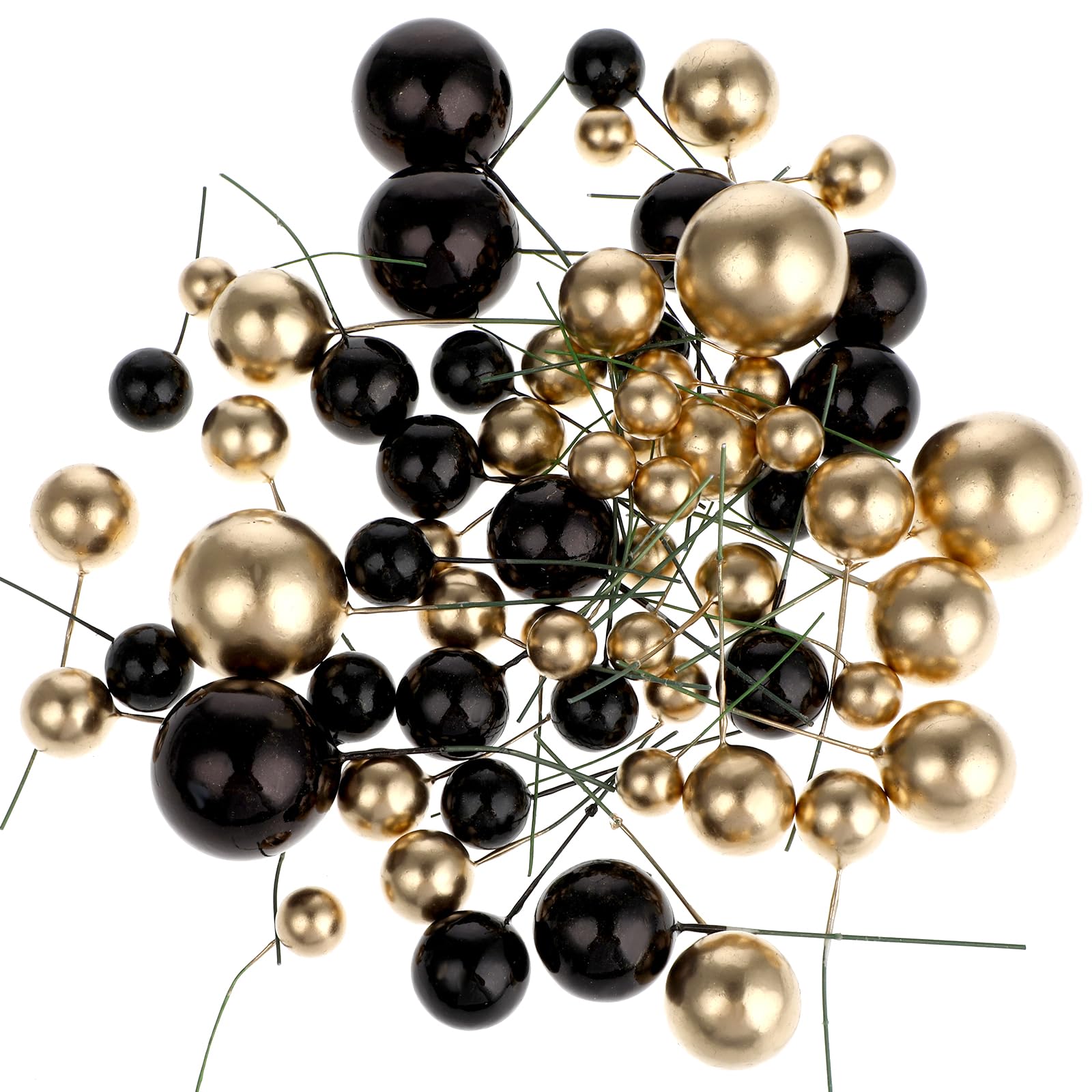 66 Pieces Black And Gold Cake Decorations Ball Cake Topper 4 Size Balloon Cake Topper Gold Cake Topper Balls Black Cake Balls Decorations for Birthday Party Wedding Anniversary Baby Shower(Gold,Black)