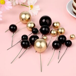 66 Pieces Black And Gold Cake Decorations Ball Cake Topper 4 Size Balloon Cake Topper Gold Cake Topper Balls Black Cake Balls Decorations for Birthday Party Wedding Anniversary Baby Shower(Gold,Black)