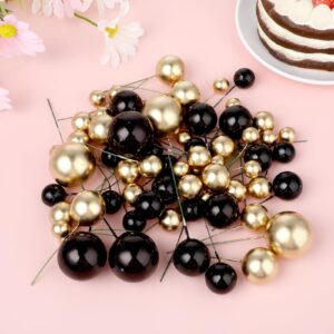 66 Pieces Black And Gold Cake Decorations Ball Cake Topper 4 Size Balloon Cake Topper Gold Cake Topper Balls Black Cake Balls Decorations for Birthday Party Wedding Anniversary Baby Shower(Gold,Black)