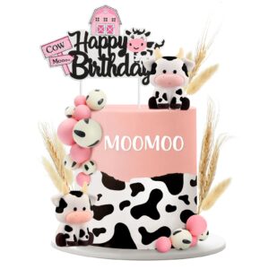 pinkunn 23 pcs cow cake topper farm cake decor cow cake decorations with cow miniature figurines animal birthday party for cow theme baby shower boys girls birthday party cake decorations supplies