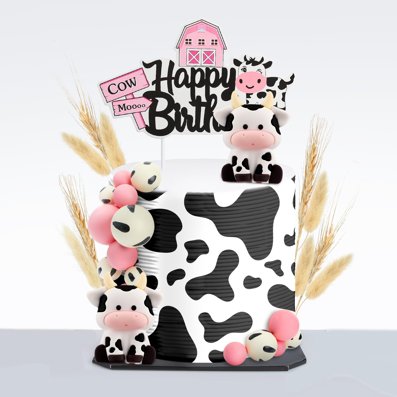 Pinkunn 23 Pcs Cow Cake Topper Farm Cake Decor Cow Cake Decorations with Cow Miniature Figurines Animal Birthday Party for Cow Theme Baby Shower Boys Girls Birthday Party Cake Decorations Supplies