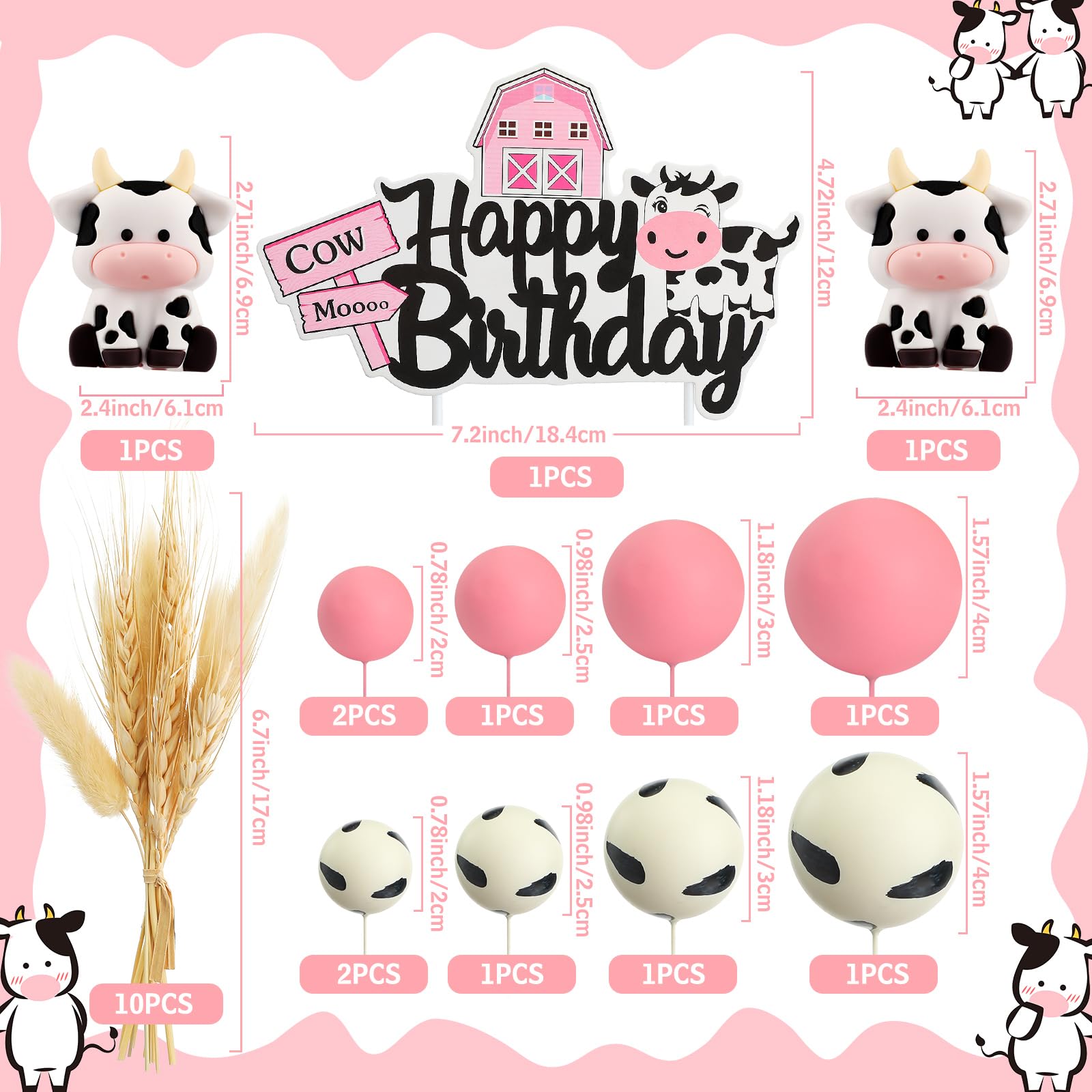 Pinkunn 23 Pcs Cow Cake Topper Farm Cake Decor Cow Cake Decorations with Cow Miniature Figurines Animal Birthday Party for Cow Theme Baby Shower Boys Girls Birthday Party Cake Decorations Supplies