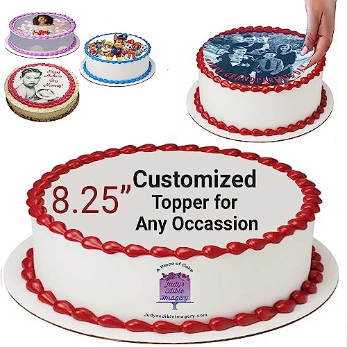 Design Own Cake Topper - 8.25” Edible Print Company Logo Personalized Images Pictures Theme Party Disney Princess Spiderman Valentine Dinosaurs Cake Sheets - 1 Per Icing Sheet