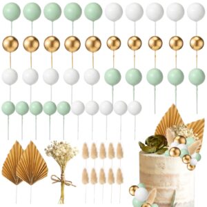 53 pcs boho cake topper mini balls cake toppers foam balloon cake toppers palm leaves artificial dried flower cake toppers for baby shower birthday wedding cake decoration (gold)