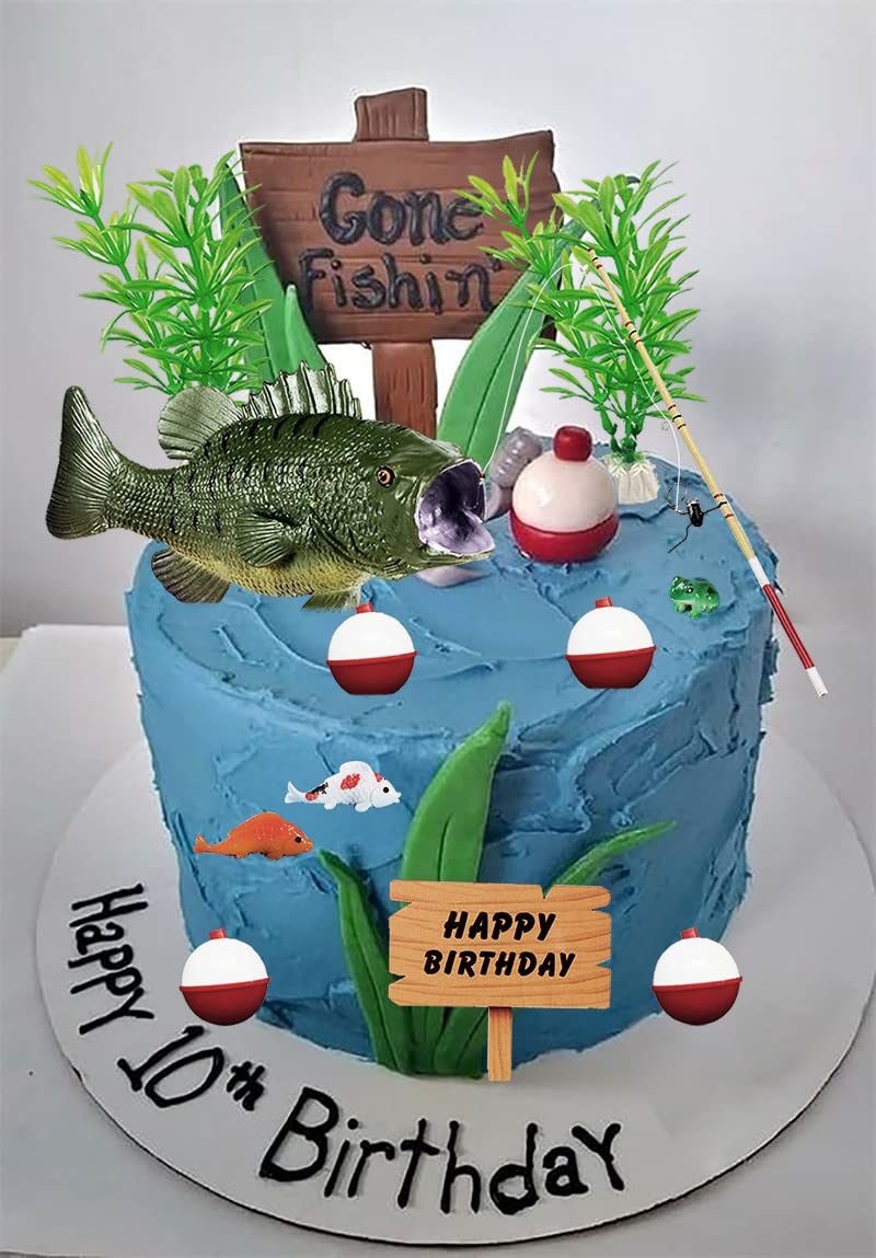 Gone Fishing Cake Decoration Gone Fishing Cake Topper Fisherman Themed Birthday Cake Topper Fishing Birthday Party Supplies Fishing Party Sea Bass Decorations