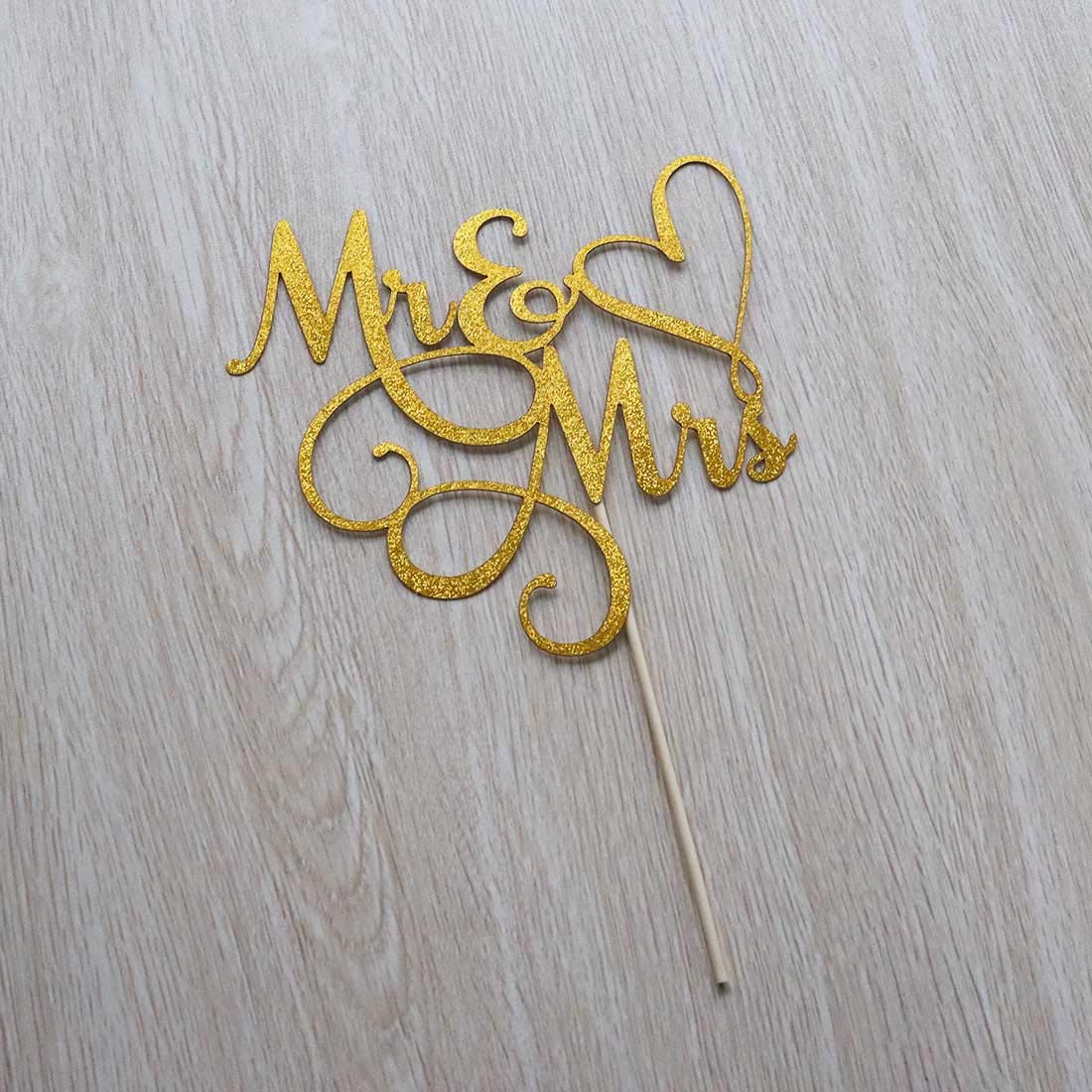 AMINJIE Gold Glitter Mr & Mrs Cake Topper - Wedding, Engagement, Wedding Anniversary Cake Toppers Decorations