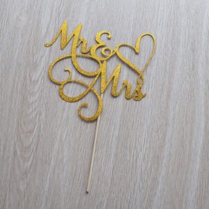 AMINJIE Gold Glitter Mr & Mrs Cake Topper - Wedding, Engagement, Wedding Anniversary Cake Toppers Decorations