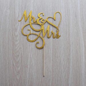 AMINJIE Gold Glitter Mr & Mrs Cake Topper - Wedding, Engagement, Wedding Anniversary Cake Toppers Decorations