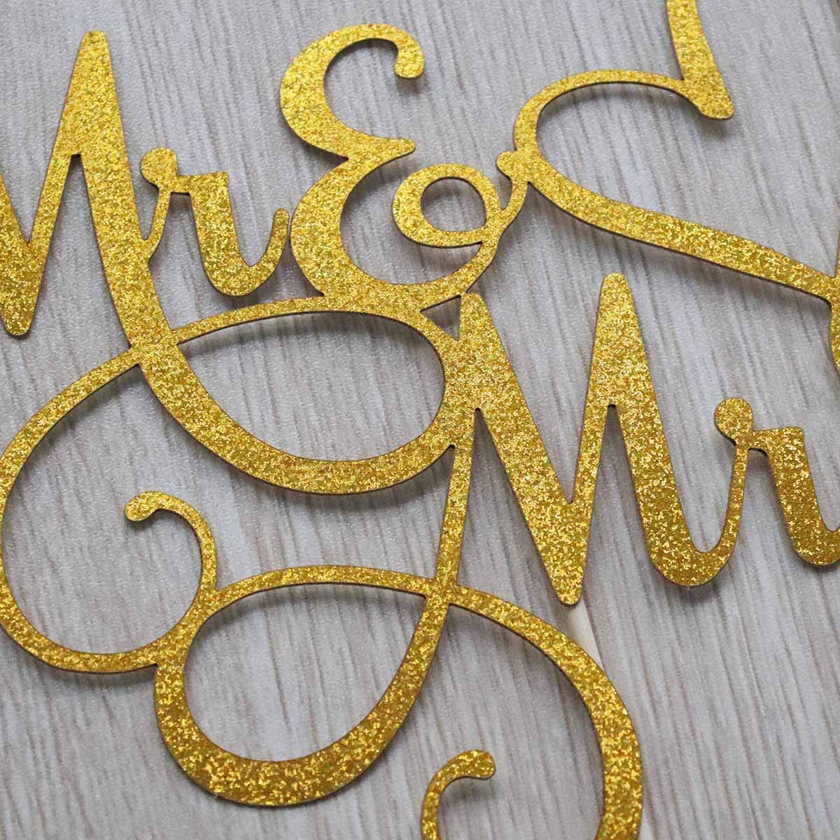 AMINJIE Gold Glitter Mr & Mrs Cake Topper - Wedding, Engagement, Wedding Anniversary Cake Toppers Decorations