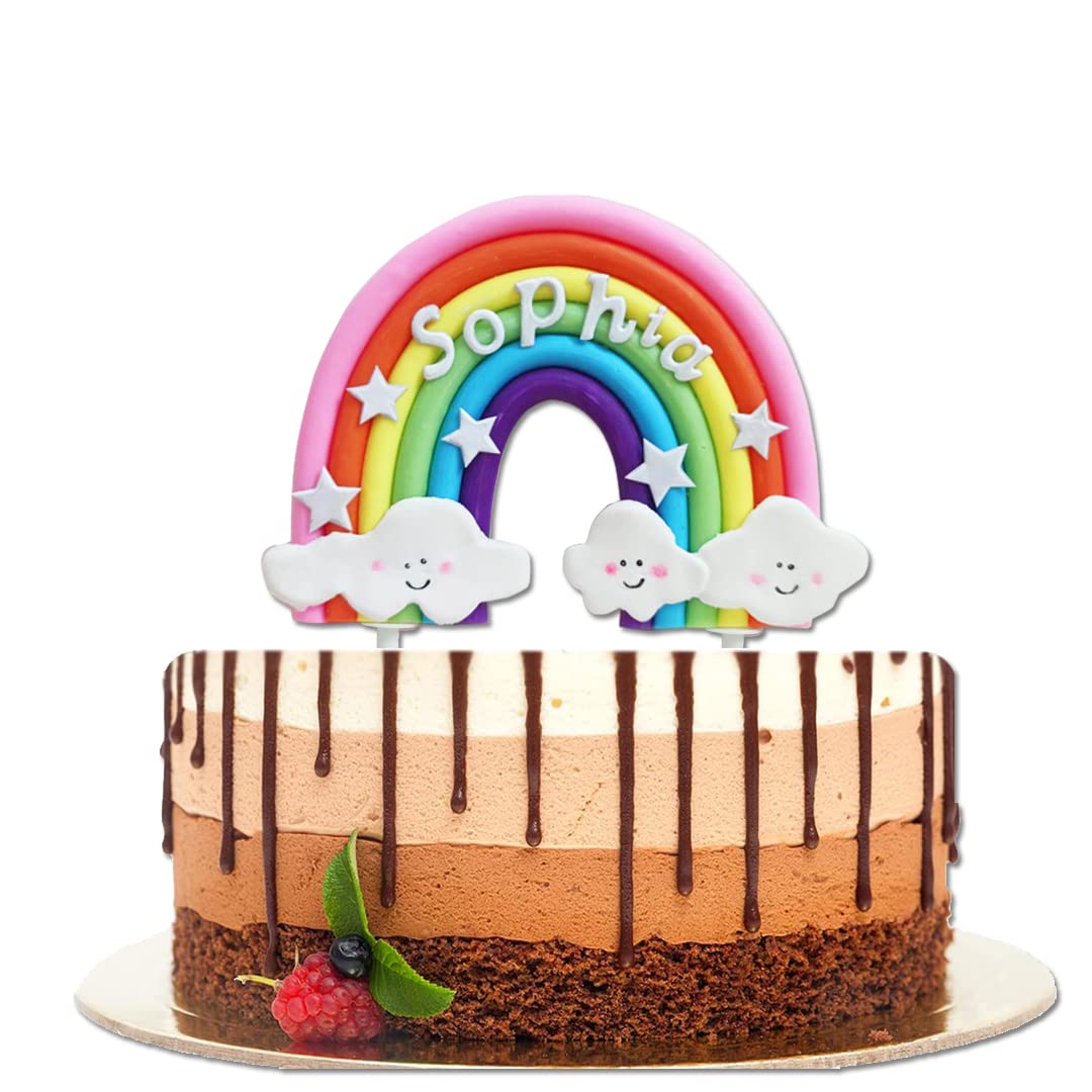 Personalized Rainbow Cake Topper Smiling Could with DIY Name for Boys Girls Birthday Baby Shower