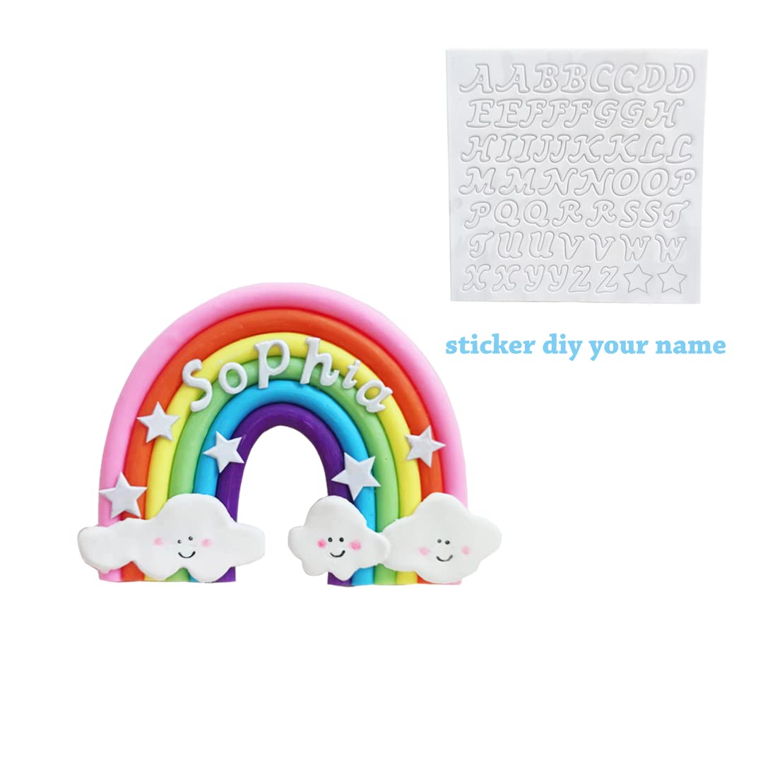 Personalized Rainbow Cake Topper Smiling Could with DIY Name for Boys Girls Birthday Baby Shower