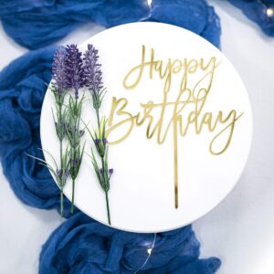 LS Designs Happy Birthday Cake Topper Acrylic Large Cake Topper 7 3/4 inches x 6 1/2 inches Full Acrylic Birthday Cake Birthday Cupcake Party Decoration Versatile Cake Topper (Gold Mirror Acrylic)