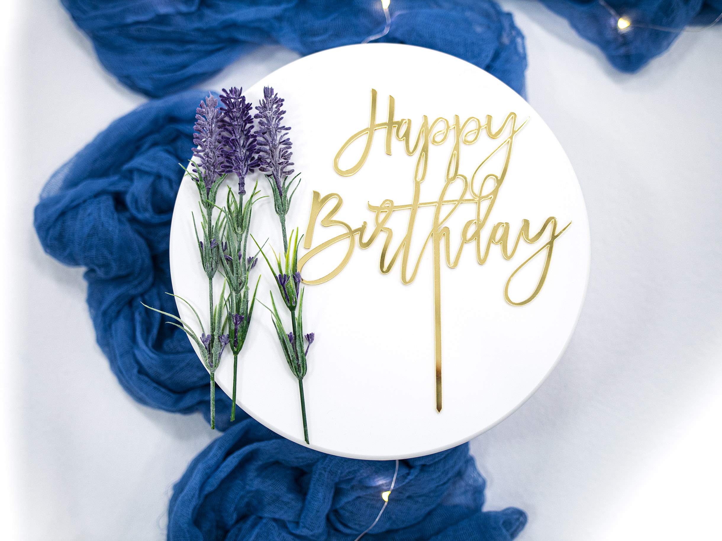 LS Designs Happy Birthday Cake Topper Acrylic Large Cake Topper 7 3/4 inches x 6 1/2 inches Full Acrylic Birthday Cake Birthday Cupcake Party Decoration Versatile Cake Topper (Gold Mirror Acrylic)