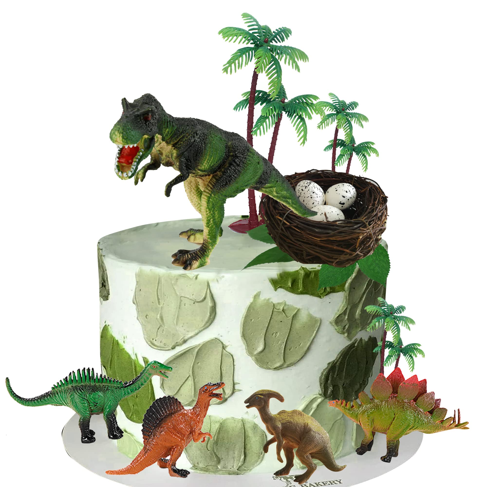 Dinosaur Cake Toppers with Dinosaur Eggs Leaves Trees Cake Decorations for Birthday Party Dinosaur Theme Party