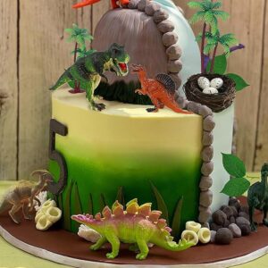 Dinosaur Cake Toppers with Dinosaur Eggs Leaves Trees Cake Decorations for Birthday Party Dinosaur Theme Party