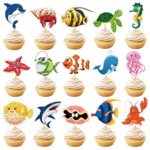 plorbach 48 pcs ocean animal cupcake toppers under the sea creature cake decorations marine sea fish cake topper picks for ocean sea theme birthday party supplies baby shower decorations