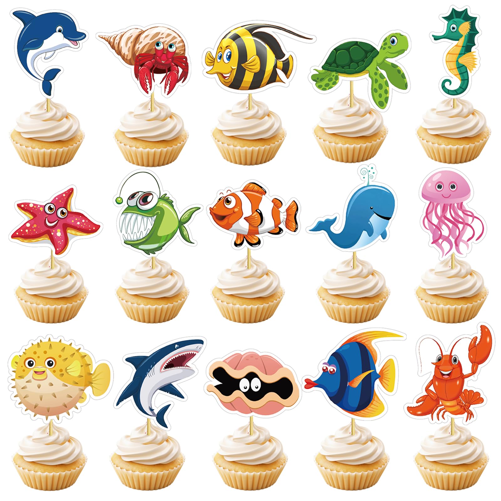 Plorbach 48 Pcs Ocean Animal Cupcake Toppers Under The Sea Creature Cake Decorations Marine Sea Fish Cake Topper Picks For Ocean Sea Theme Birthday Party Supplies Baby Shower Decorations