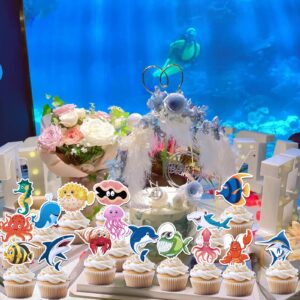 Plorbach 48 Pcs Ocean Animal Cupcake Toppers Under The Sea Creature Cake Decorations Marine Sea Fish Cake Topper Picks For Ocean Sea Theme Birthday Party Supplies Baby Shower Decorations