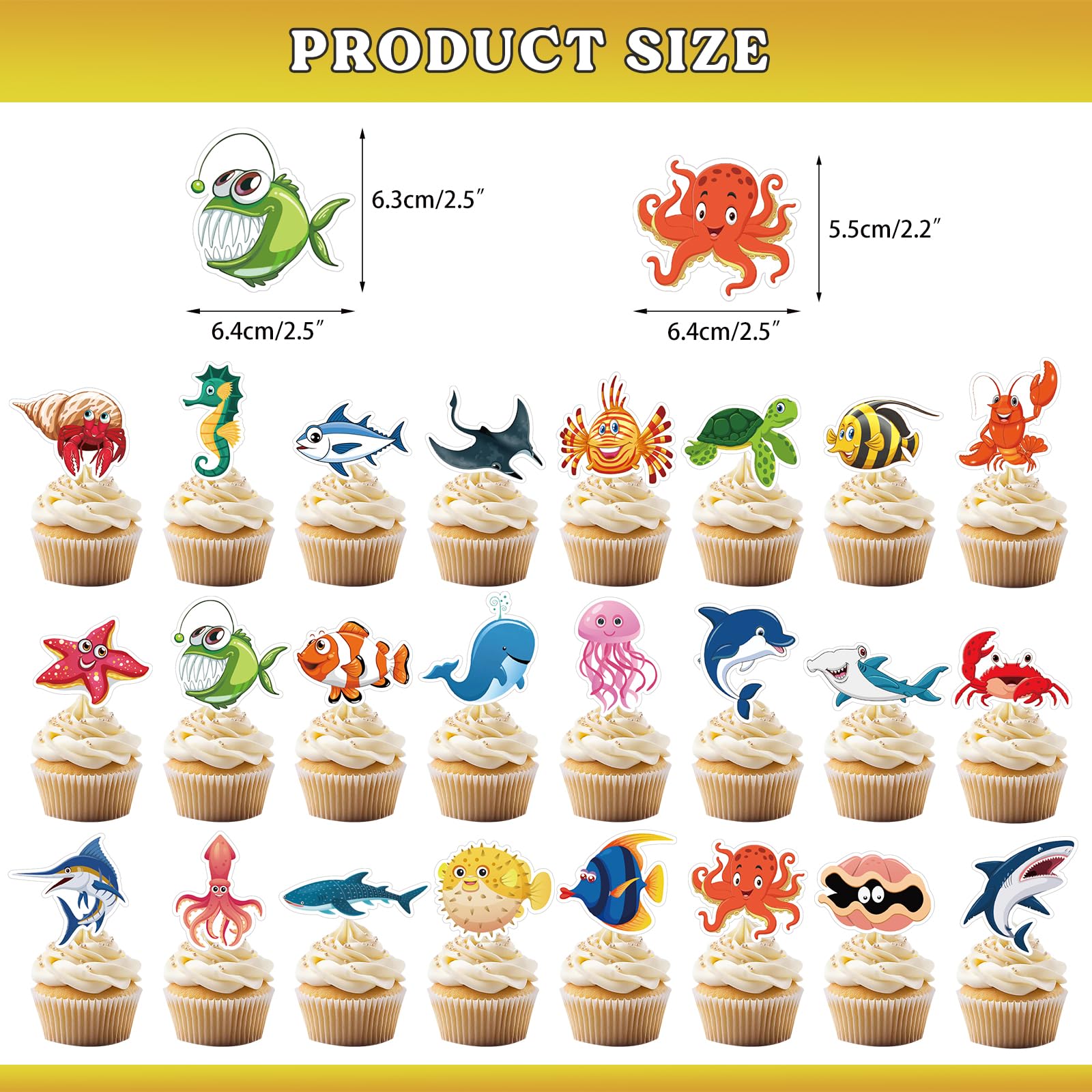 Plorbach 48 Pcs Ocean Animal Cupcake Toppers Under The Sea Creature Cake Decorations Marine Sea Fish Cake Topper Picks For Ocean Sea Theme Birthday Party Supplies Baby Shower Decorations