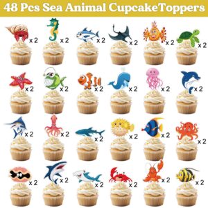 Plorbach 48 Pcs Ocean Animal Cupcake Toppers Under The Sea Creature Cake Decorations Marine Sea Fish Cake Topper Picks For Ocean Sea Theme Birthday Party Supplies Baby Shower Decorations