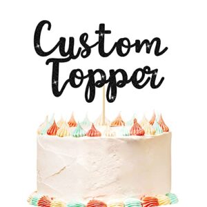 personalized cake topper birthday cake toppers 11 colours wedding cake topper with any text age glitter double sided cake decoration for anniversary baby shower graduation(black)