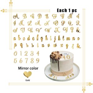 Acrylic Alphabet Number Cake Topper DIY Personalized Name Cupcake Toppers with A-Z Letter 0-9 Number Happy Birthday Sets for Custom Wedding Cake Decorations Baby Shower Party Supplies (Style1 Gold)