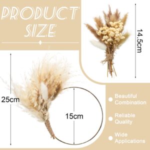 Sinmoe 2 Pcs Boho Cake Topper Decorations Pampas Grass Dried Flower Cake Topper Wreath Hoop Various Dried Pampas Grass Cake Decor for Bohemian Wedding Bridal Birthday Party Supplies (Elegant Style)