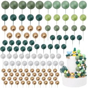 acmee 115 pcs ball cake toppers - mini balloon cake decorations foam ball cupcake picks diy cake insert toppers for birthday party wedding baby shower - green theme