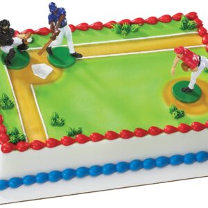 DecoSet® Batter Up 3 Piece Decorations Set, Cake and Cupcake Toppers for Baseball Themed Birthdays, Celebrations, and Parties, Food Safe, Re-usable, Red, Blue