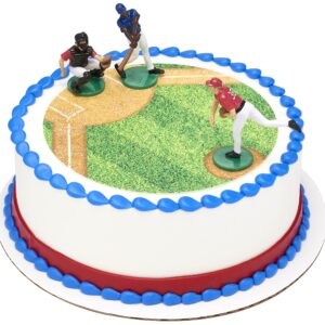 DecoSet® Batter Up 3 Piece Decorations Set, Cake and Cupcake Toppers for Baseball Themed Birthdays, Celebrations, and Parties, Food Safe, Re-usable, Red, Blue