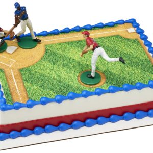 DecoSet® Batter Up 3 Piece Decorations Set, Cake and Cupcake Toppers for Baseball Themed Birthdays, Celebrations, and Parties, Food Safe, Re-usable, Red, Blue