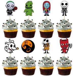 gyufise 40pcs skellington halloween cupcake toppers glitter skull ghost cupcake picks for nightmare before christmas theme wedding anniversary birthday party cake decorations supplies