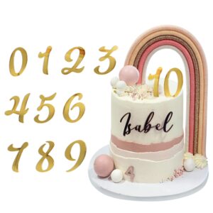 acrylic number cake topper diy cupcake toppers with 0-9 numbers mirrored gold picks for wedding cake decorations happy birthday baby shower party supplies (number)